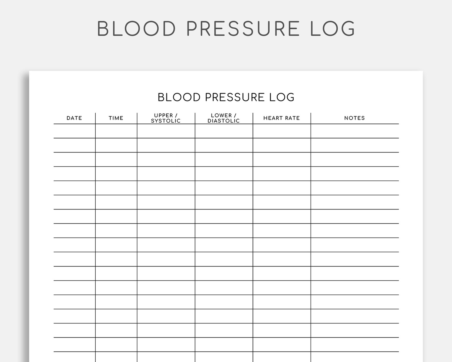Blood Pressure Tracker Sheet Horizonasl