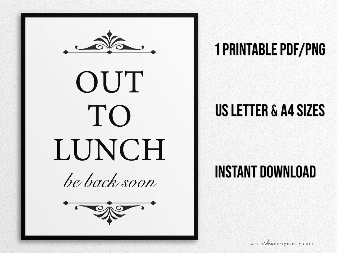 Printable Out to Lunch Sign, Office Decor (PNG/PDF) - Etsy