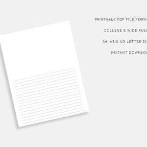 Printable Half Lined Blank Paper. Printable PDF Lined Paper. - Etsy