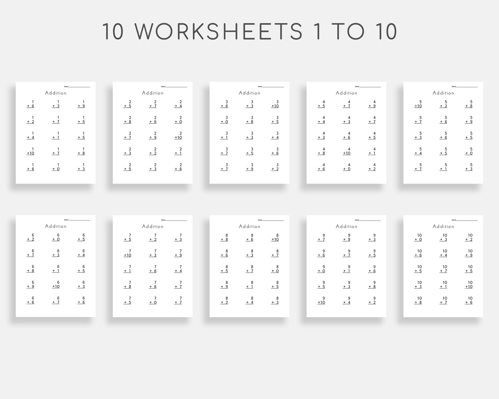 Addition Worksheets for 1-10. Math Worksheets. Preschool Math. - Etsy