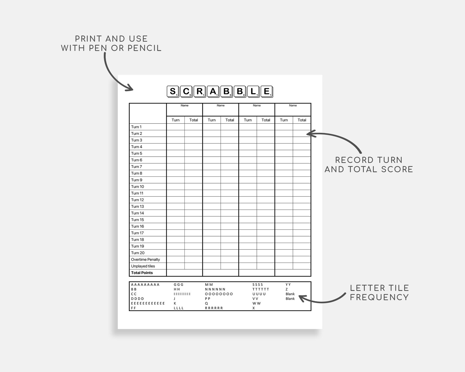 Scrabble Score Card. Printable Scrabble Score Sheet. Scrabble - Etsy