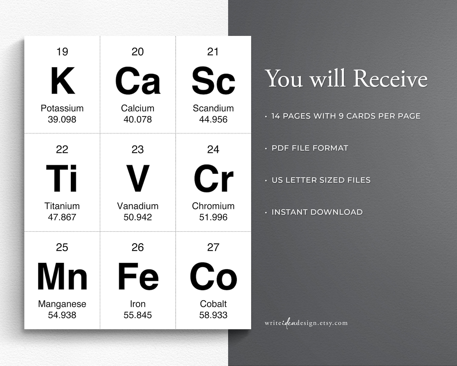 Periodic Table Flash Cards, Chemistry Study Aid (printable) - Etsy Canada
