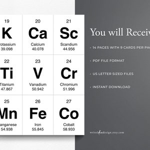 Printable Periodic Table of Elements Flash Cards. Chemistry Flash Cards ...