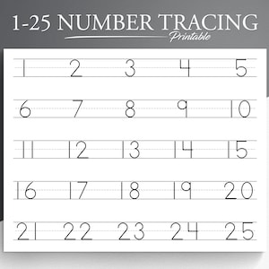Number Tracing Worksheet 1-25. Printable Trace Numbers. Handwriting ...