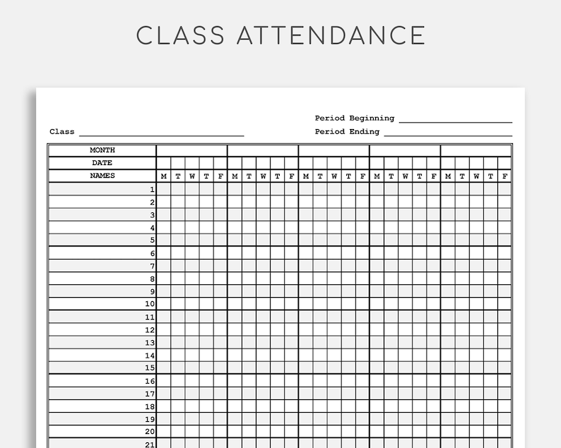 Class Record. Attendance Log. Attendance Tracker. Attendance - Etsy