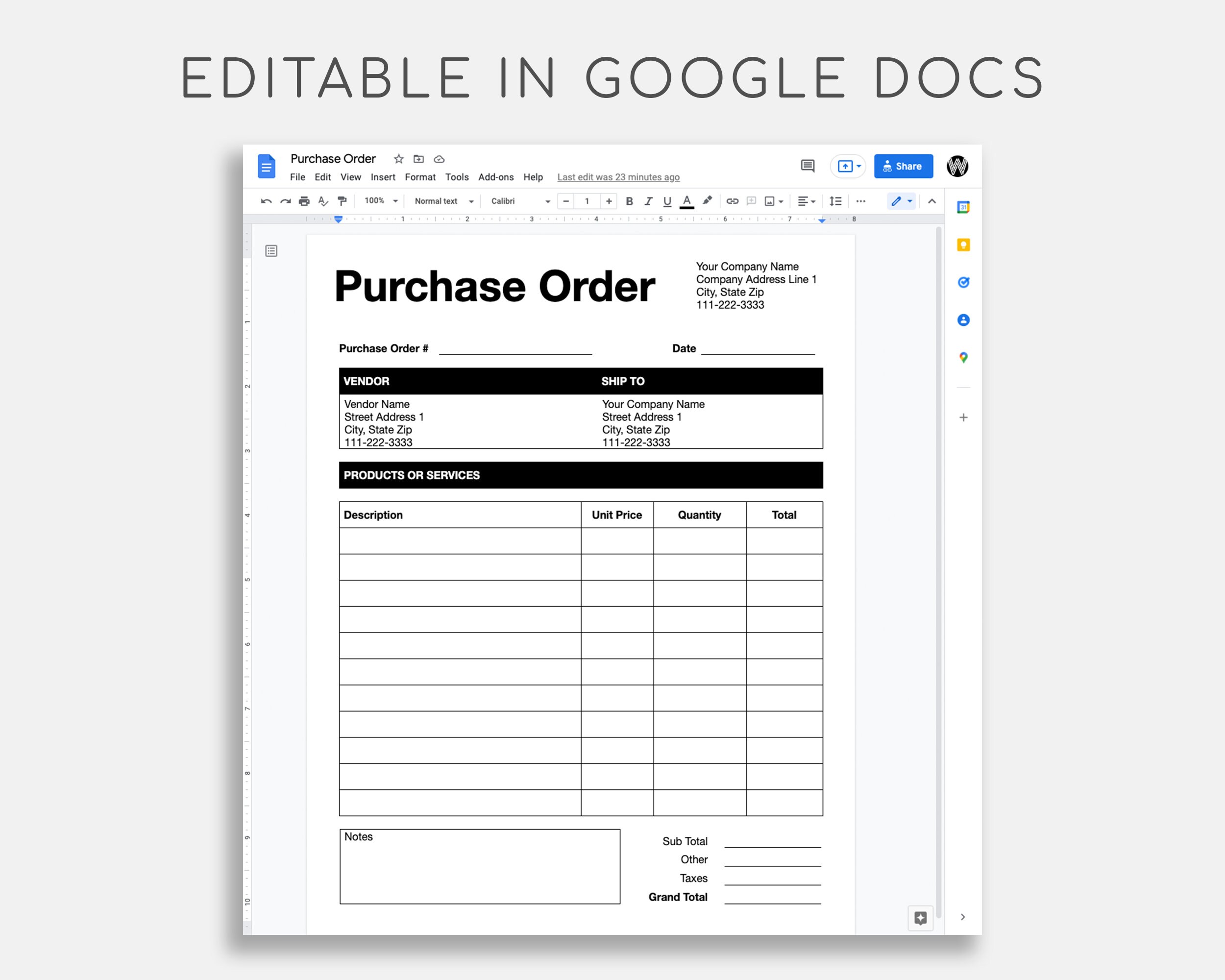 Purchase Order Template. Pdf/google Docs/microsoft Word. - Etsy Australia