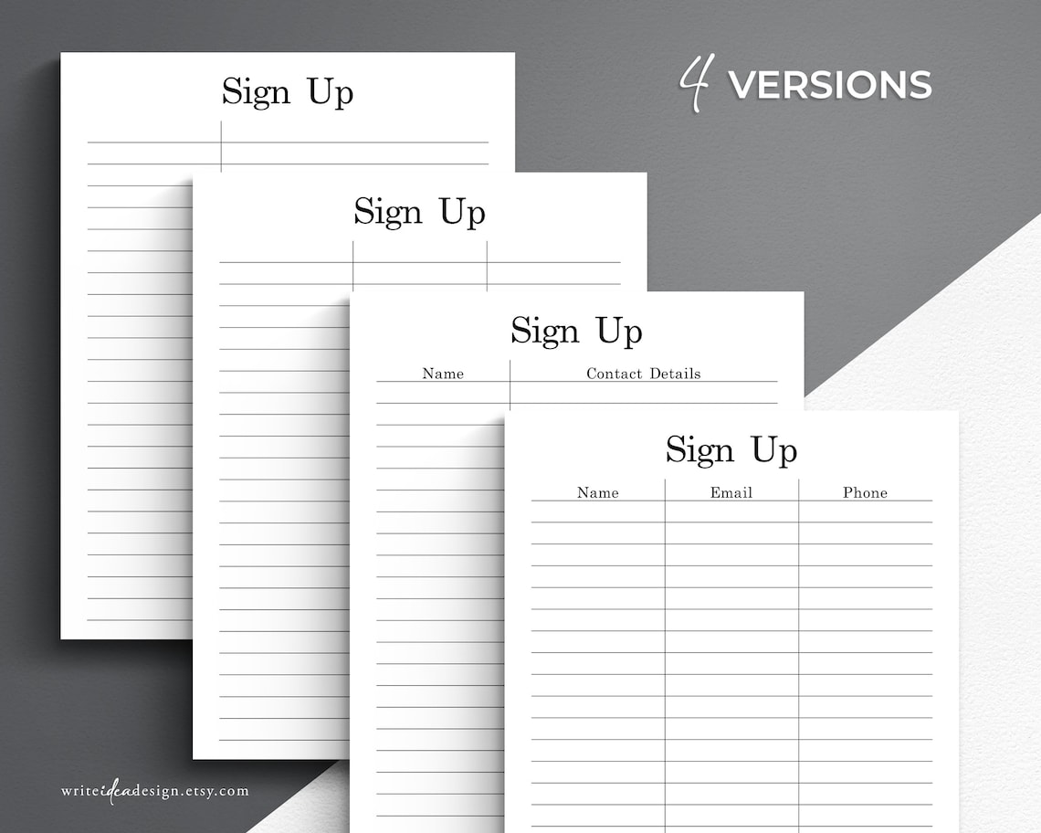 Printable Sign up Sheet. Sign up Template. Event Sign Up. - Etsy