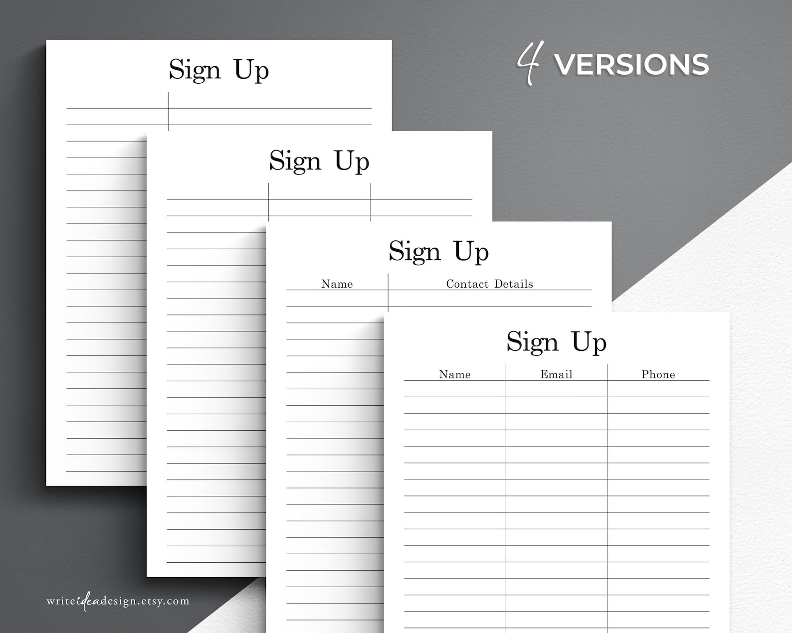 Printable Sign up Sheet | Event & Party Template (4 Pdfs) - Etsy