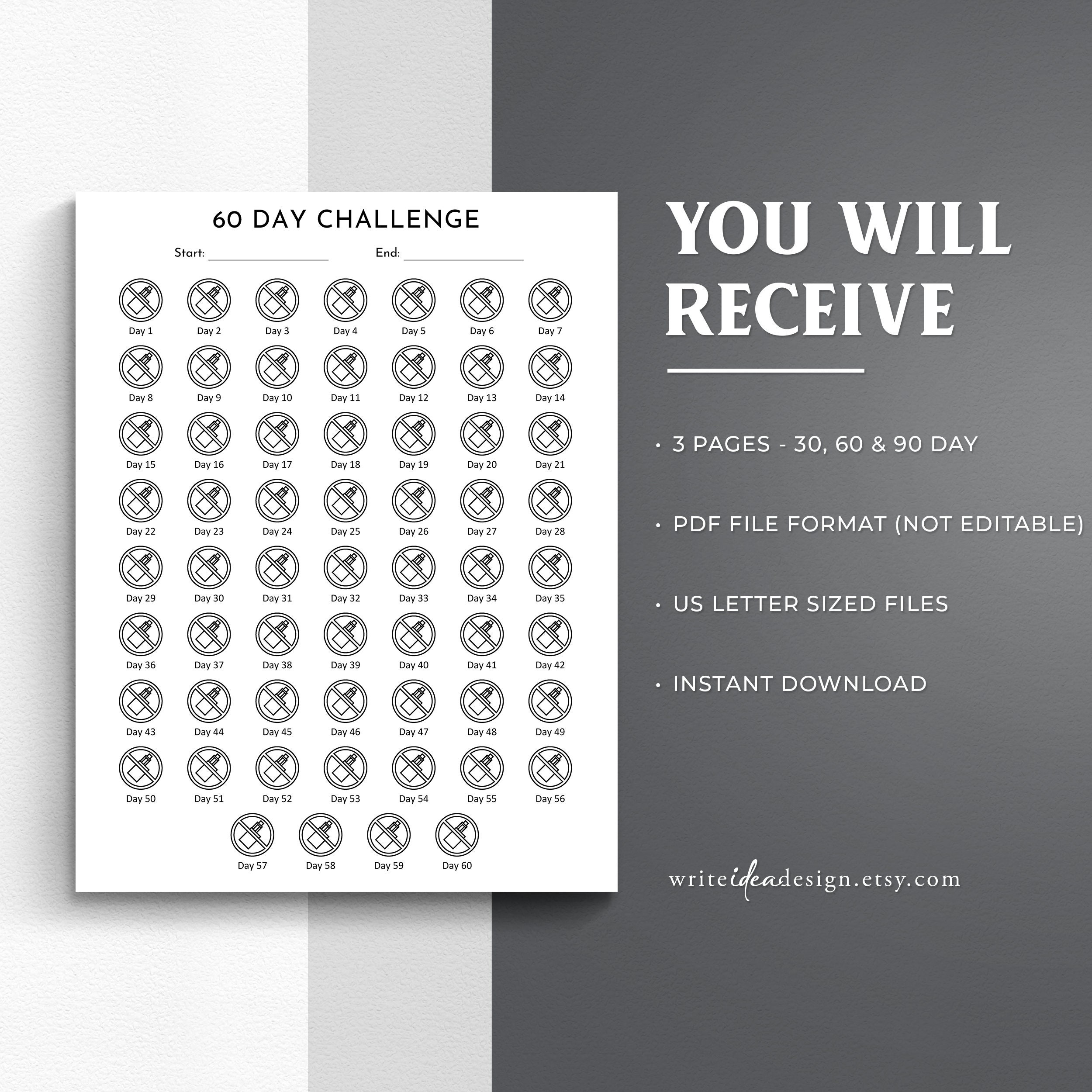 Quit Vaping Printable Challenge. Stop Vaping Tracker. - Etsy