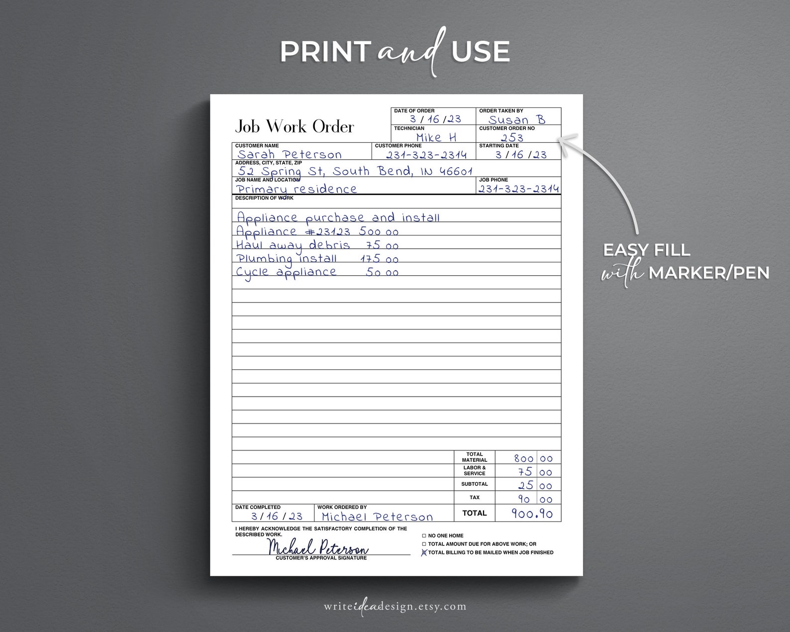 Printable Job Work Order Form: Small Business Template (US Letter) - Etsy