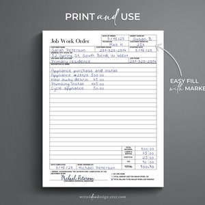 Printable Job Work Order Form: Small Business Template (US Letter) - Etsy