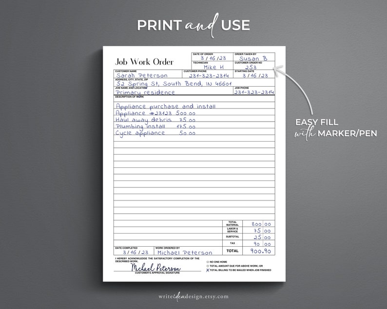 Printable Job Work Order Form. Business Job Work Order. Easy - Etsy UK