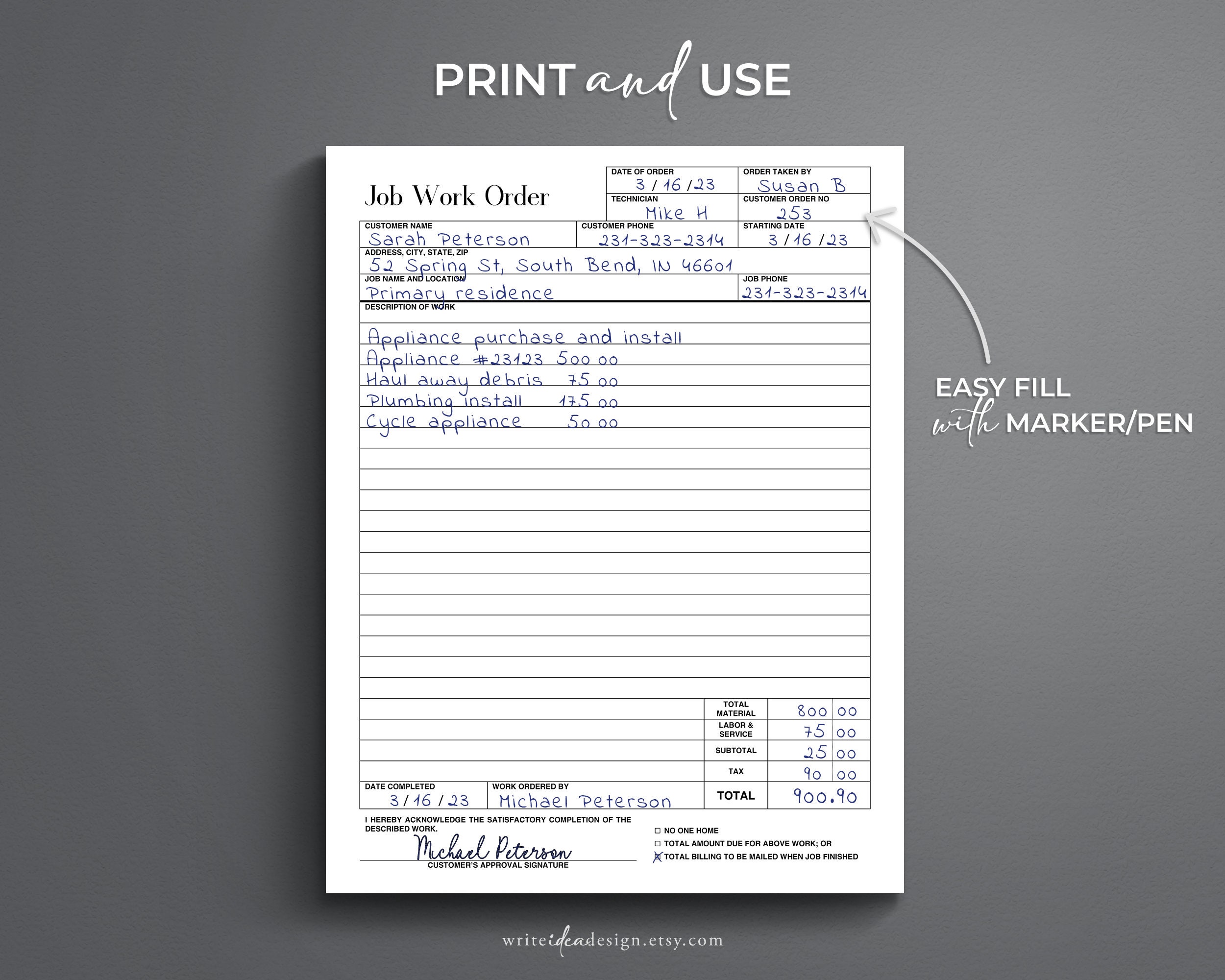 Printable Job Work Order Form. Business Job Work Order. Easy - Etsy UK