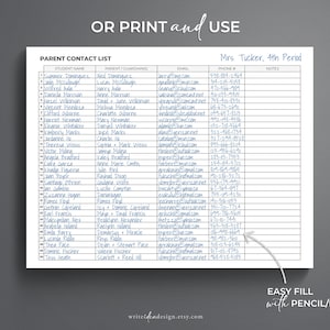 Parent Contact List Template: Excel, Google Sheets, Printable PDF - Etsy
