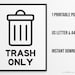 Printable Trash Only Signs in US Letter and A4 Sizes, Instant Download ...
