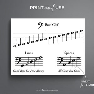 Printable Bass Clef Chart: Music Education (PDF Download) - Etsy