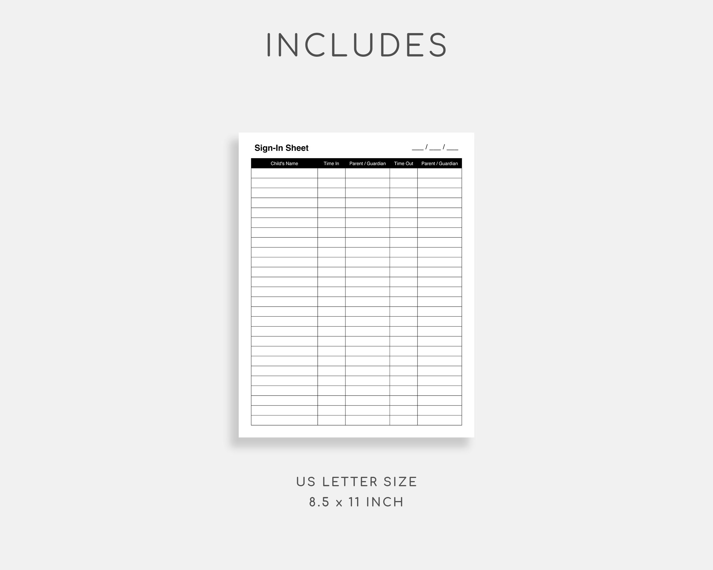 Editable Childcare Sign in Sheet. Daycare Sign In. Nursery - Etsy