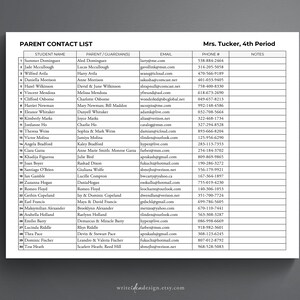 Parent Contact List Template: Excel, Google Sheets, Printable PDF - Etsy
