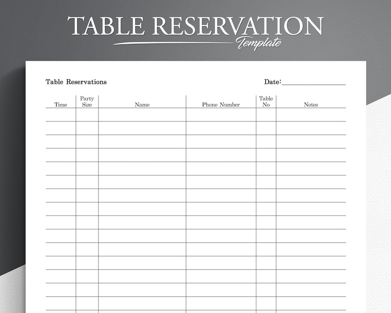 Printable Table Reservation List. Restaurant Table Reservation Form ...