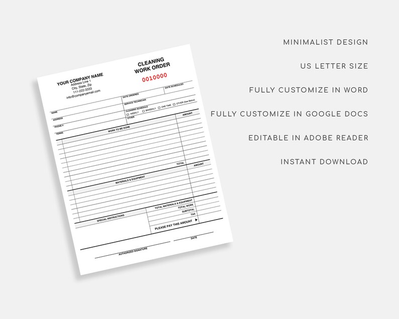 Cleaning Work Order. Pdf/google Docs/microsoft Word. Cleaning - Etsy