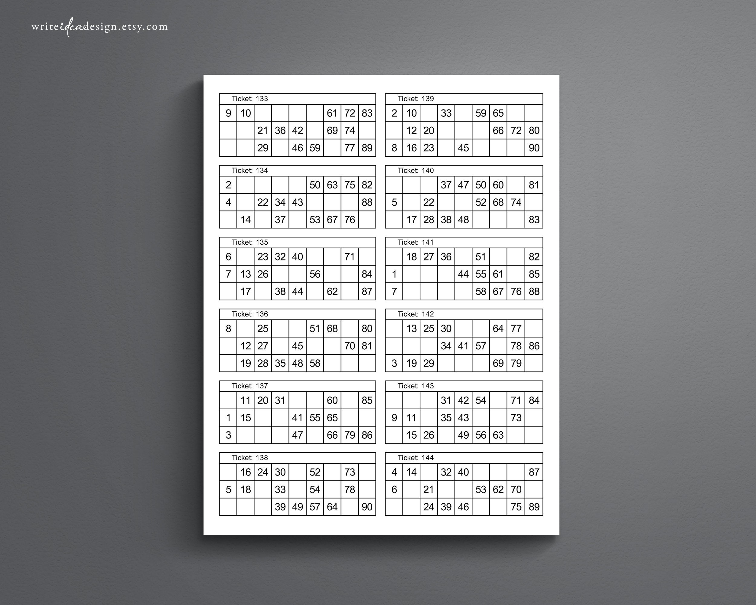 Printable Set of 1000 Tambola Tickets. 12 Tickets per Page. - Etsy