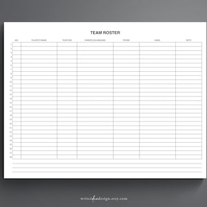 Team Roster. Google Docs/word/adobe PDF. Sports Roster Printable ...