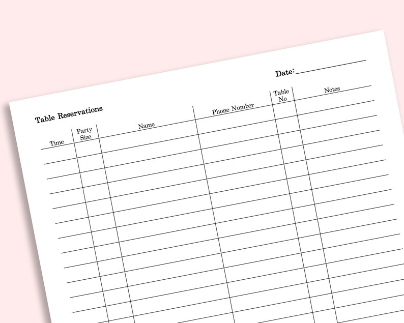 Printable Table Reservation List. Restaurant Table Reservation - Etsy Printable Table Reservation List. Restaurant Table Reservation - Etsy
