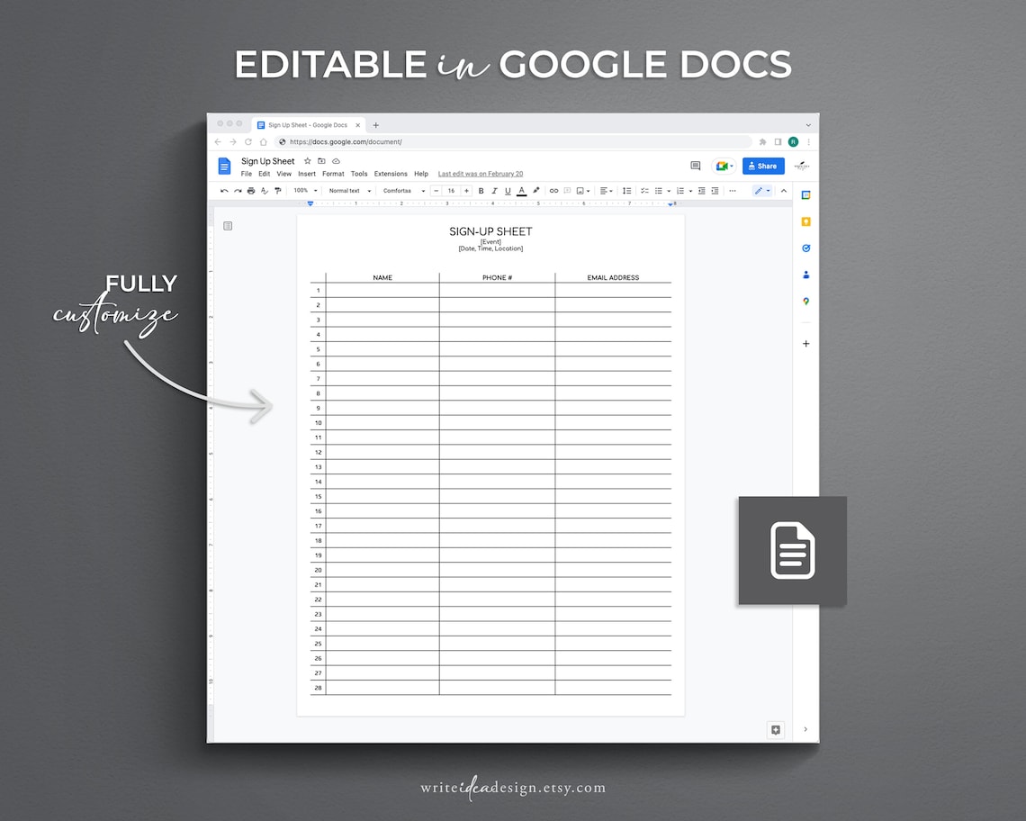 Editable Sign up Sheet. Pdf/google Docs/microsoft Word. Sign up ...