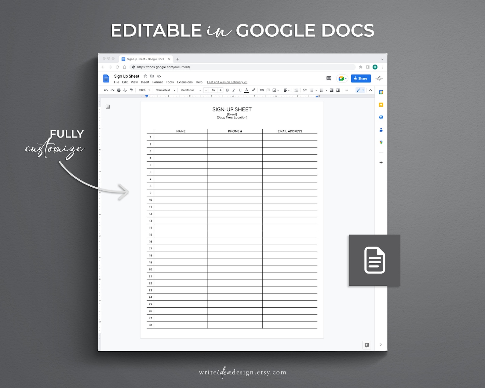 Editable Sign up Sheet. Pdf/google Docs/microsoft Word. Sign - Etsy