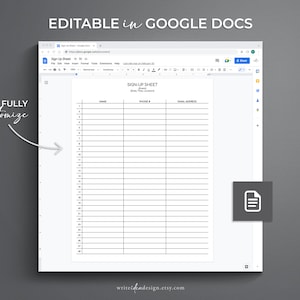 Editable Sign up Sheet. Pdf/google Docs/microsoft Word. Sign up ...