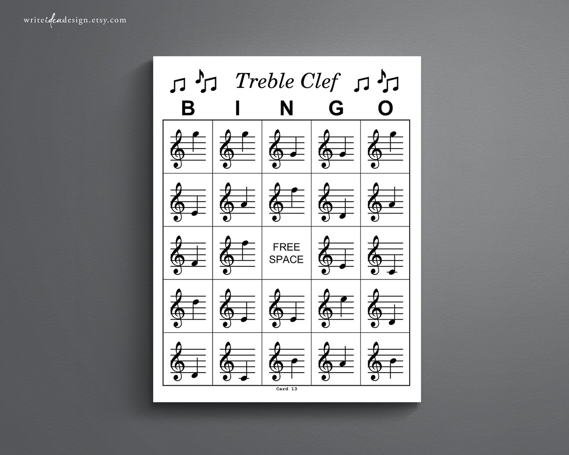 Treble Clef Bingo Game: Music Education Printable (PDF) - Etsy