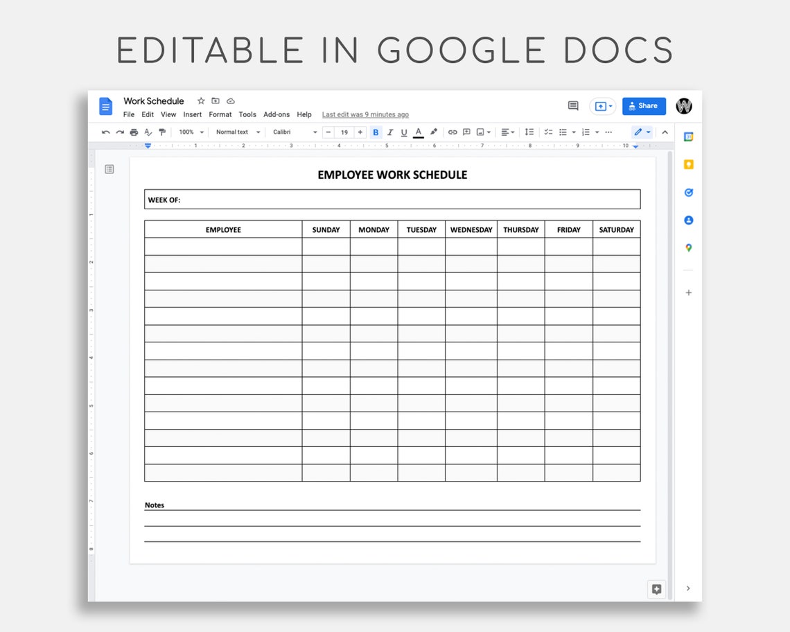 Employee Work Schedule. Pdf/google Docs. Employee Time Sheet. - Etsy