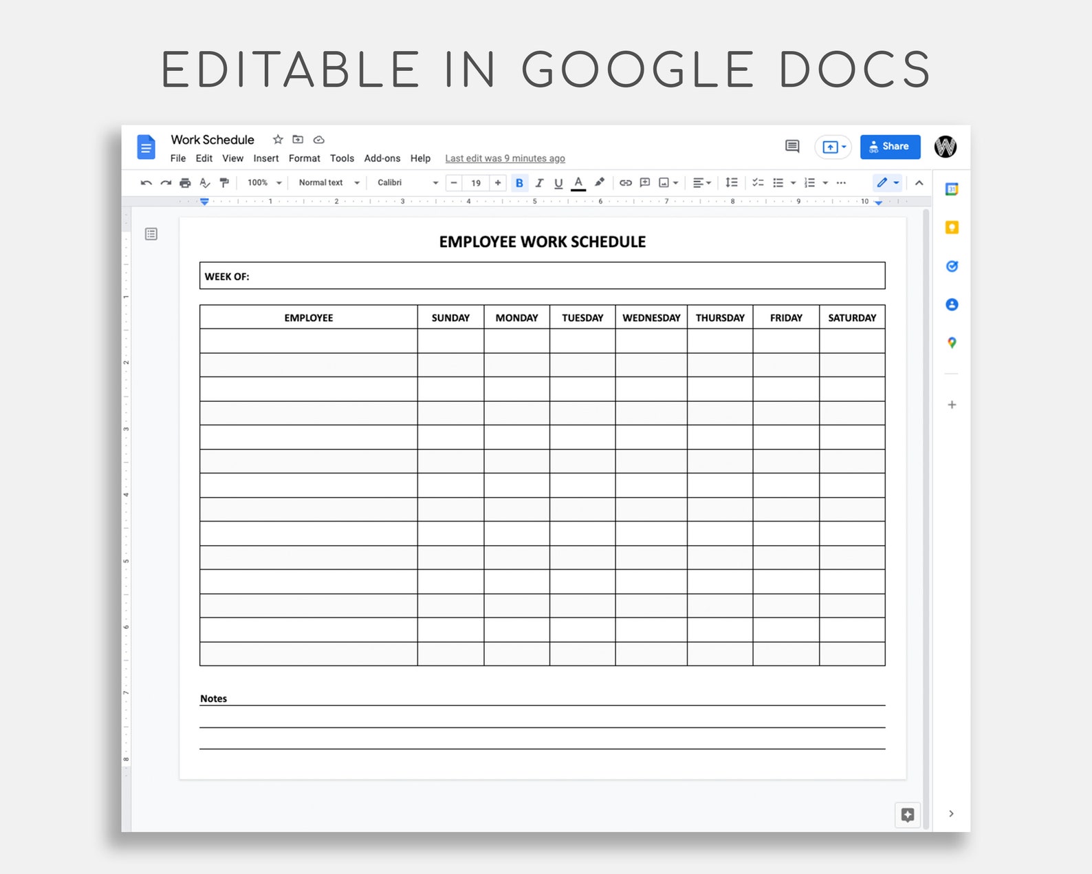 Employee Work Schedule. Pdf/google Docs. Employee Time Sheet. - Etsy