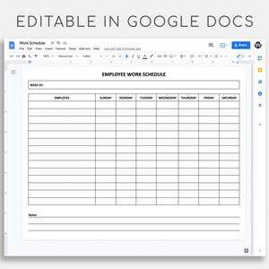 Employee Work Schedule. Pdf/google Docs. Employee Time Sheet. - Etsy