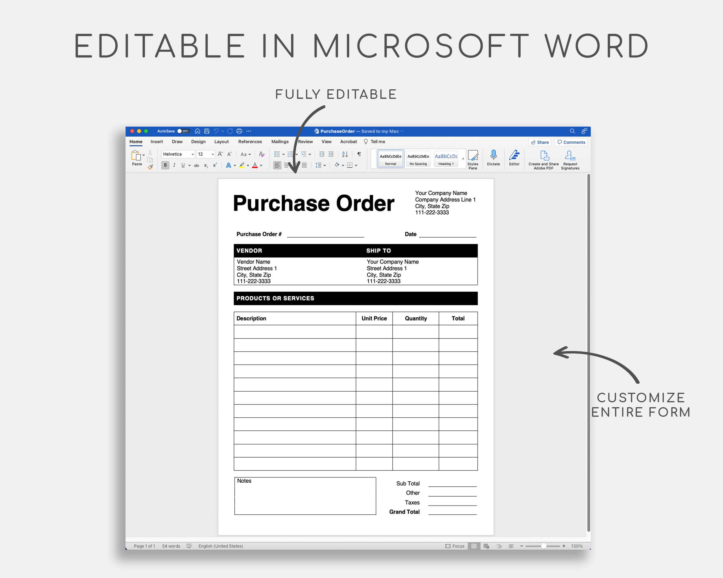 Purchase Order Template. Pdf/google Docs/microsoft Word. - Etsy Australia