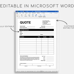 Quote Template. Pdf/google Docs/microsoft Word. Quote Form. - Etsy