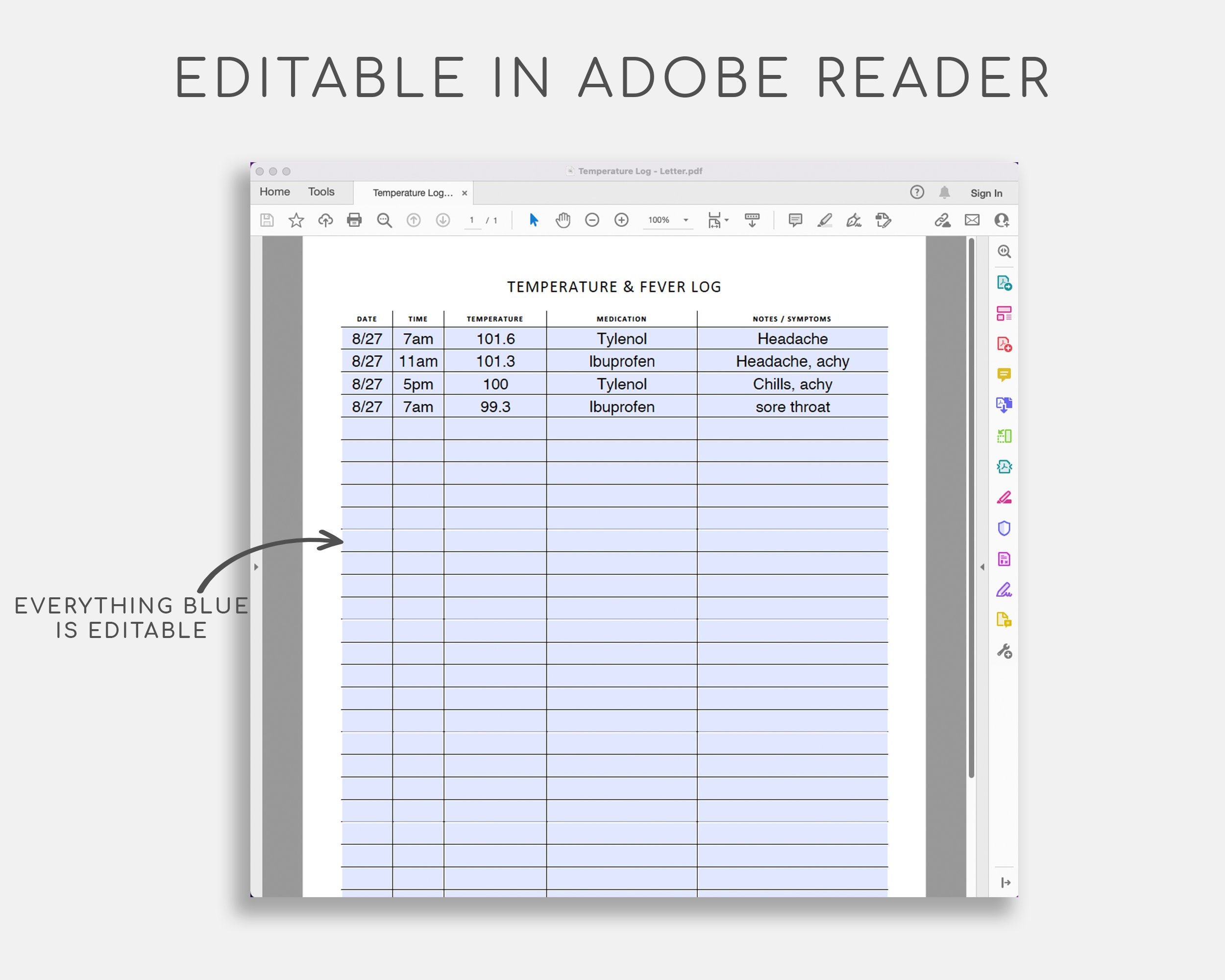 Temperature & Fever Log. Fever Chart. Sick Child Log. Sick | Etsy