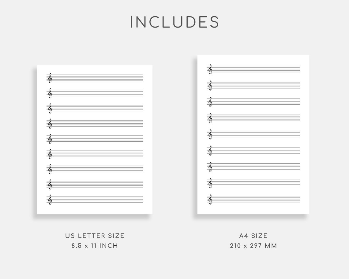 Printable Treble Clef Sheet Music for Letter/a4. Blank Music - Etsy