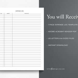 Expense Log. Expense Tracker. Purchase Tracker. Business Expenses ...