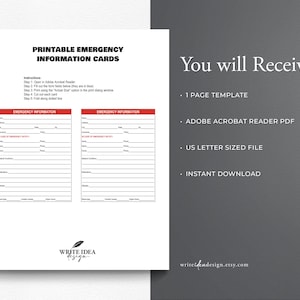 Printable Emergency Information Cards. Medical Alert ID. Medical Alert ...