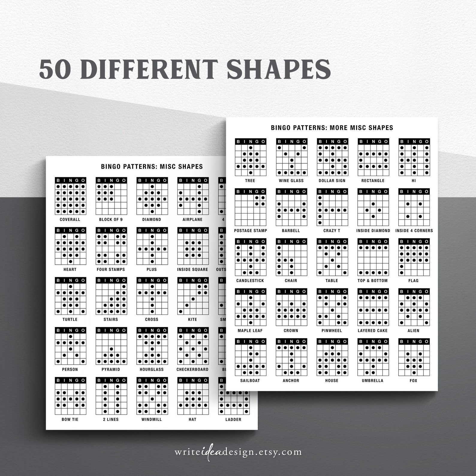 100 Bingo Patterns, Letters, Numbers, Shapes (PDF Download) - Etsy Canada