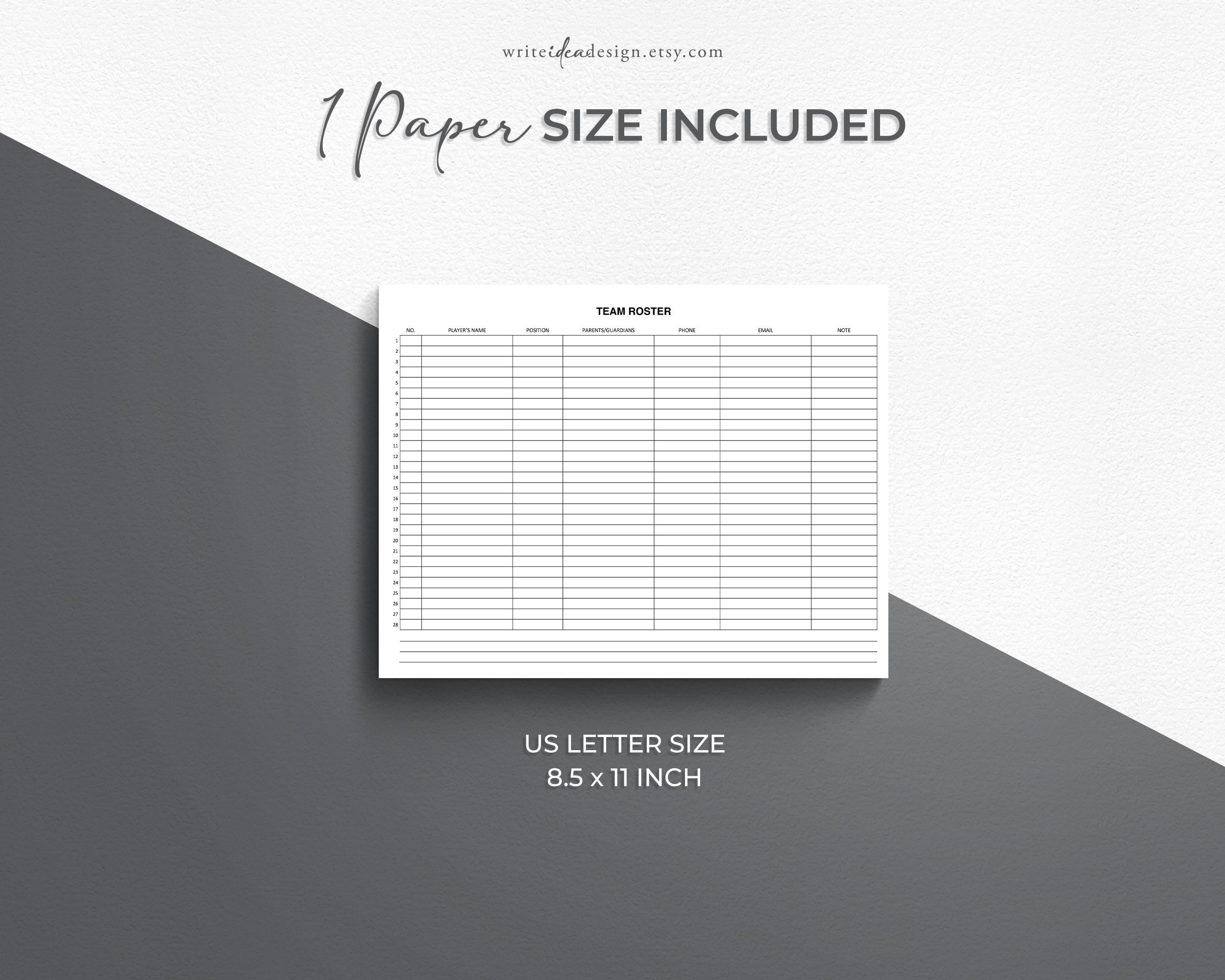 Sports Team Roster Template: Printable PDF, Google Docs, Word - Etsy