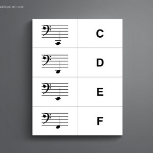 Printable Music Note Flash Cards. Bass Clef. Learning to Read - Etsy