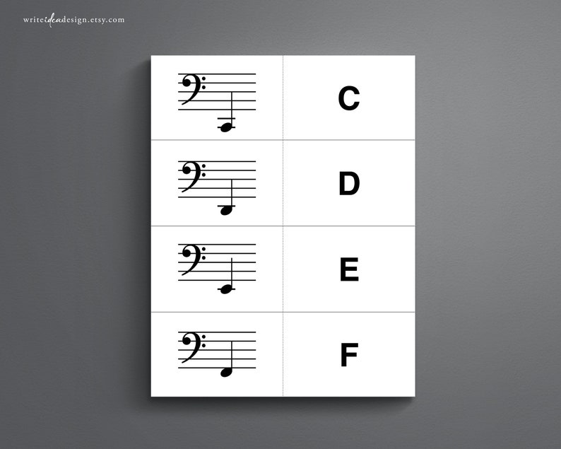 Printable Music Note Flash Cards. Bass Clef. Learning to Read - Etsy
