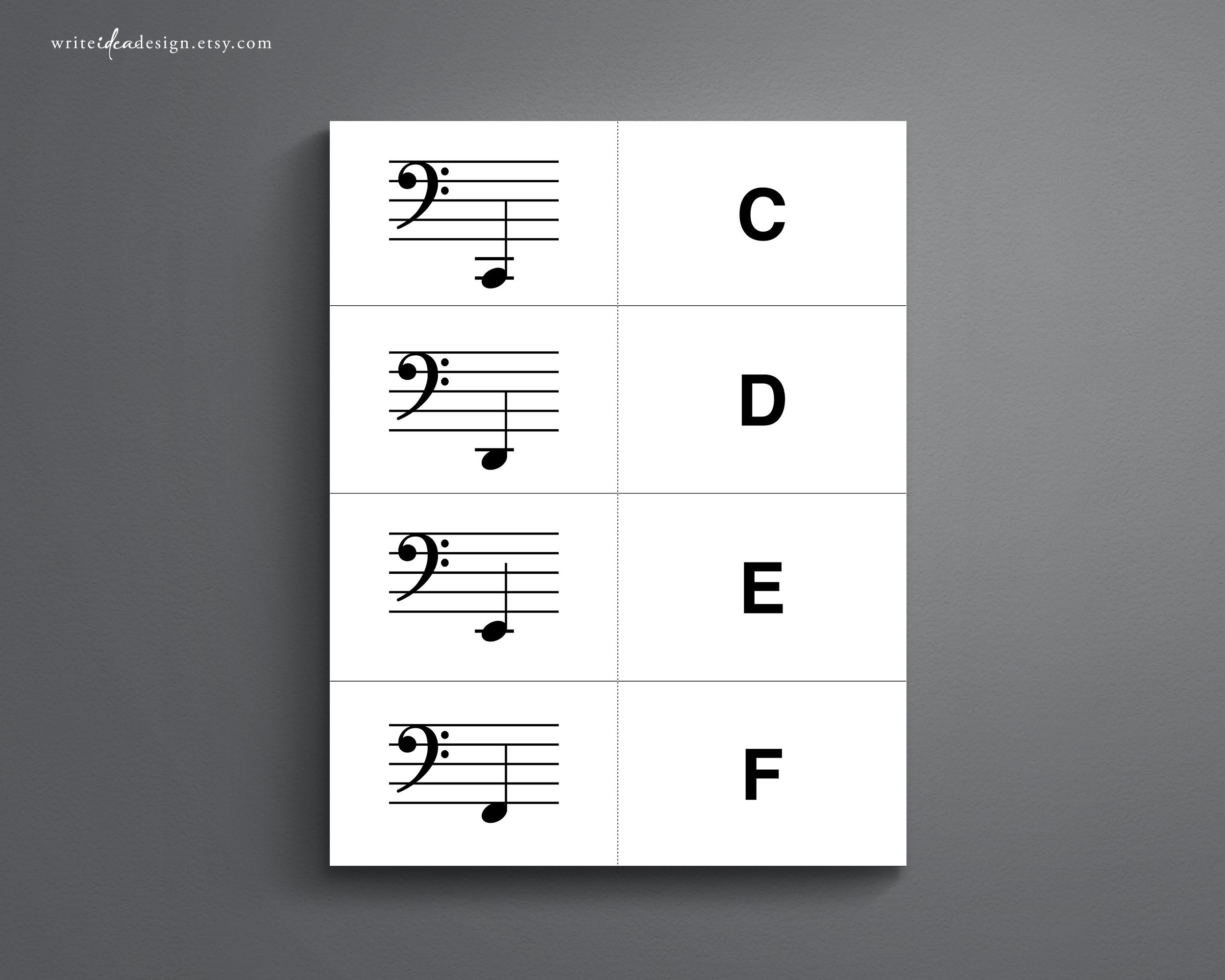 Printable Music Note Flash Cards. Bass Clef. Learning to Read - Etsy