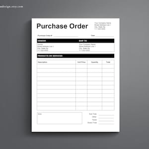 Purchase Order Template. Pdf/google Docs/microsoft Word. Purchase Order ...