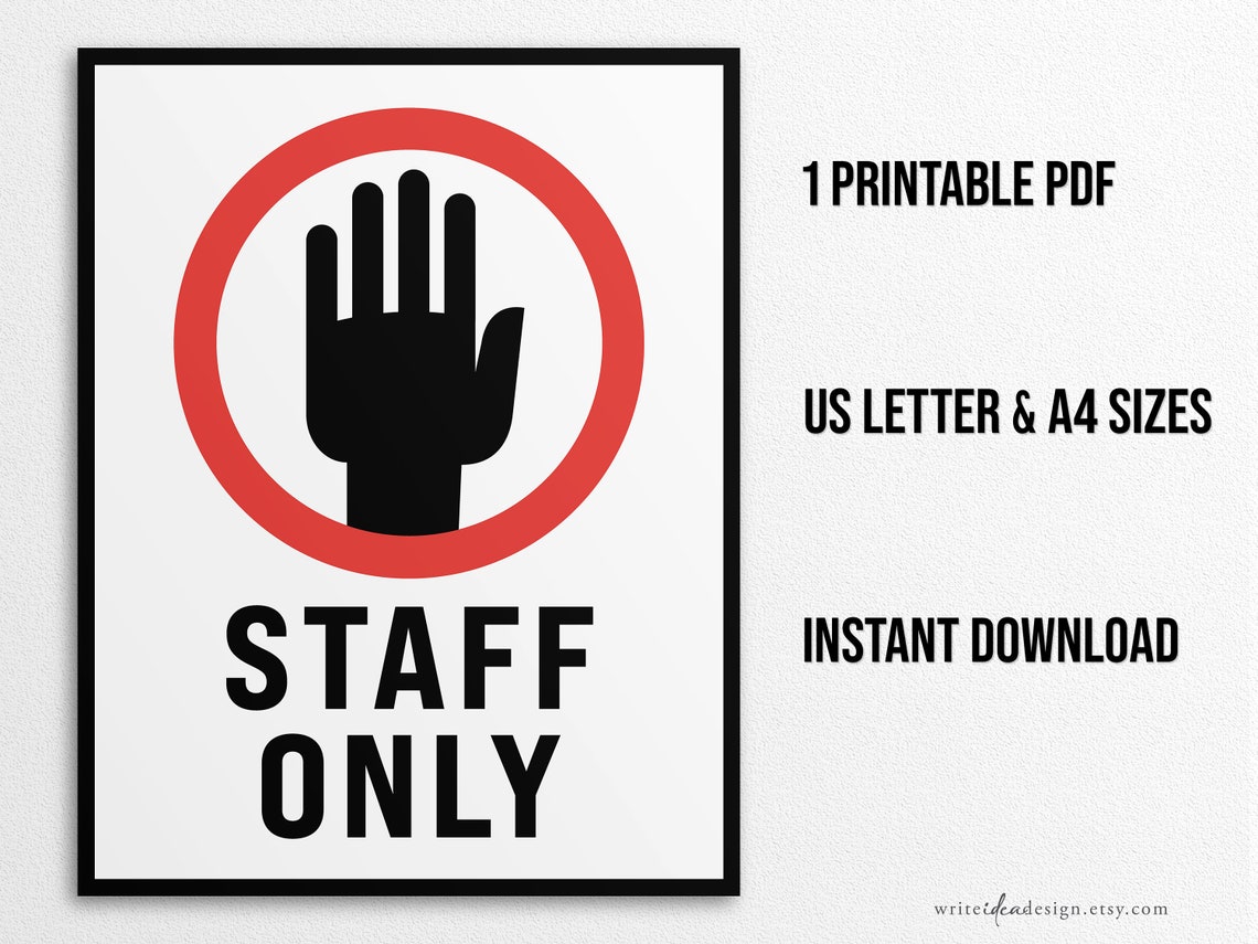 Printable Staff Only Signs, US Letter and A4 Sizes, Instant Download ...