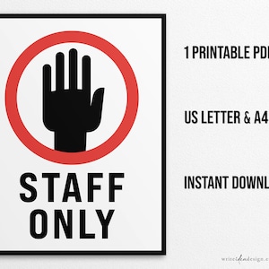 Printable Staff Only Signs, US Letter and A4 Sizes, Instant Download ...
