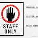 Printable Staff Only Signs, US Letter and A4 Sizes, Instant Download ...