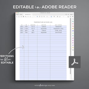 Temperature & Fever Log. Fever Chart. Sick Child Log. Sick Child ...
